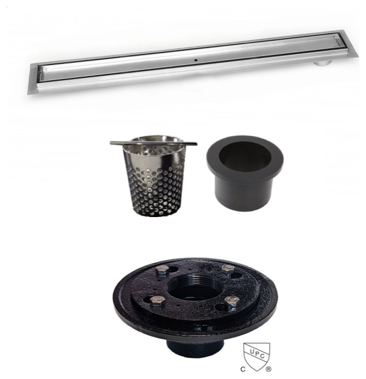OffSet Outlet Tile Insert Linear Drains, Cast Iron Drain Base, Hair ...