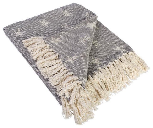 DII 60x50" Modern Cotton Stars Throw with Decorative Fringe in Gray ...