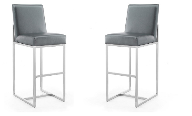 Element 29" Faux Leather Bar Stool, Graphite and Polished Chrome, Set ...