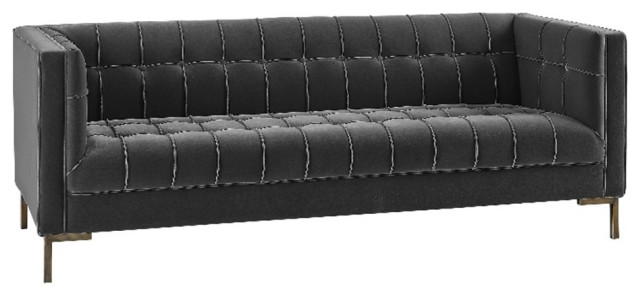 Isaac Channel Stitch Gray Velvet Button Tufted Sofa - Contemporary ...