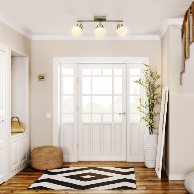 3-Light Antique Brass Track Lighting with Frosted Glass Shades ...