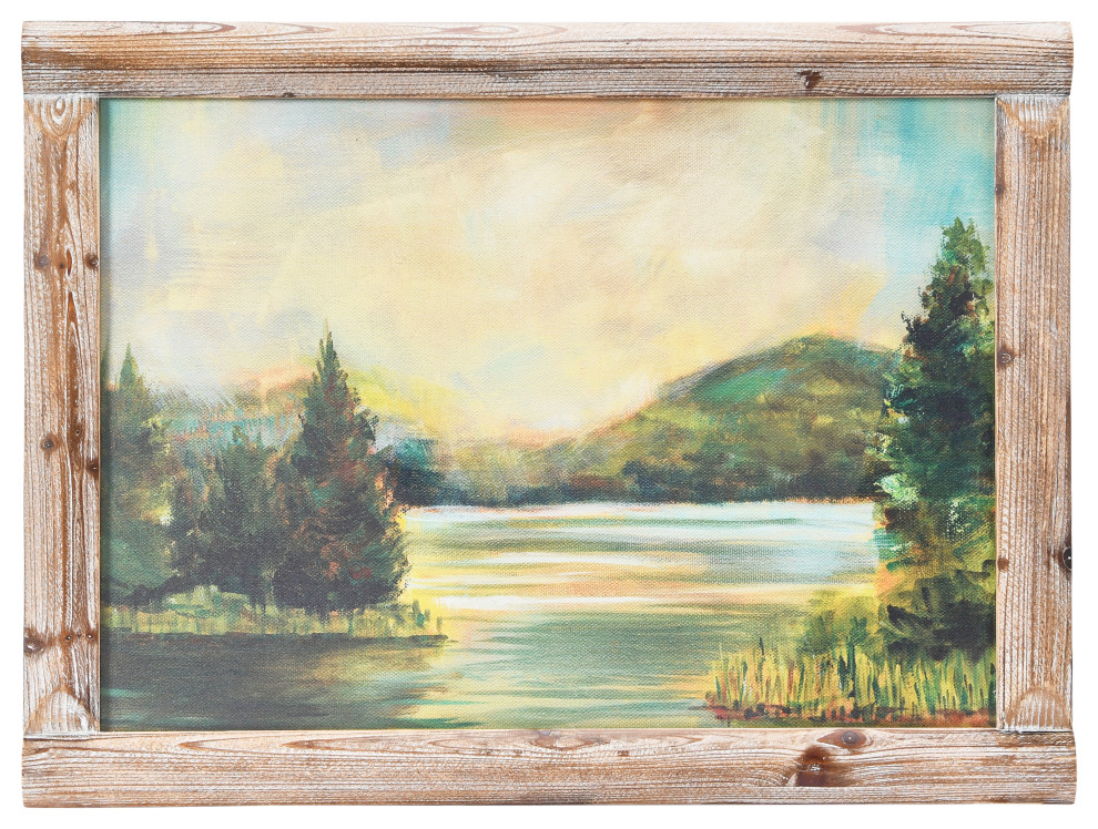 Vintage Reproduction Landscape Print with Solid Wood Frame - Rustic ...