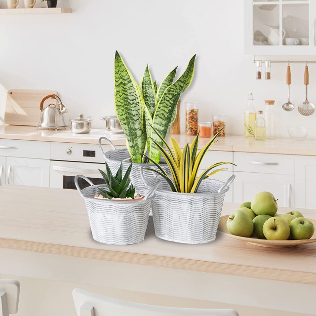 3 Piece Corrugated Wave Planter Set - Farmhouse - Indoor Pots And ...