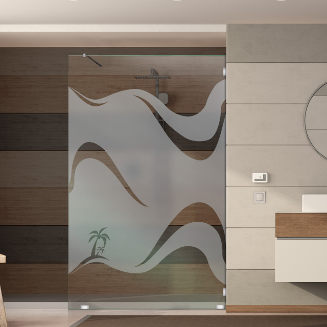 Fixed Frameless Glass Shower Screen with Sandblasted Design, 27-1/2"x 75" Inches - Contemporary ...