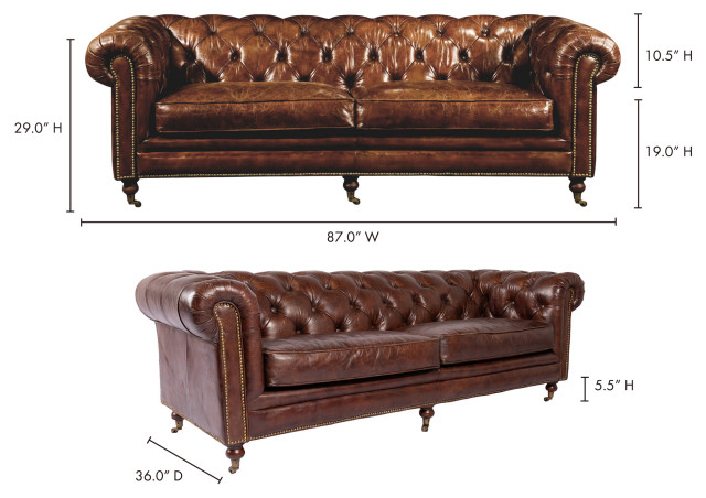 87 Inch Sofa Cappuccino Brown Leather Brown Retro - Traditional - Sofas ...