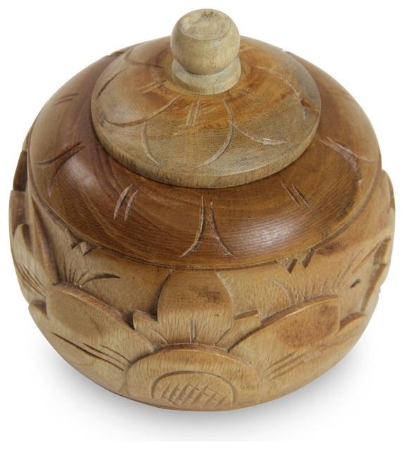 Bali Bougainvillea II Decorative Wood Jar - Traditional - Decorative ...