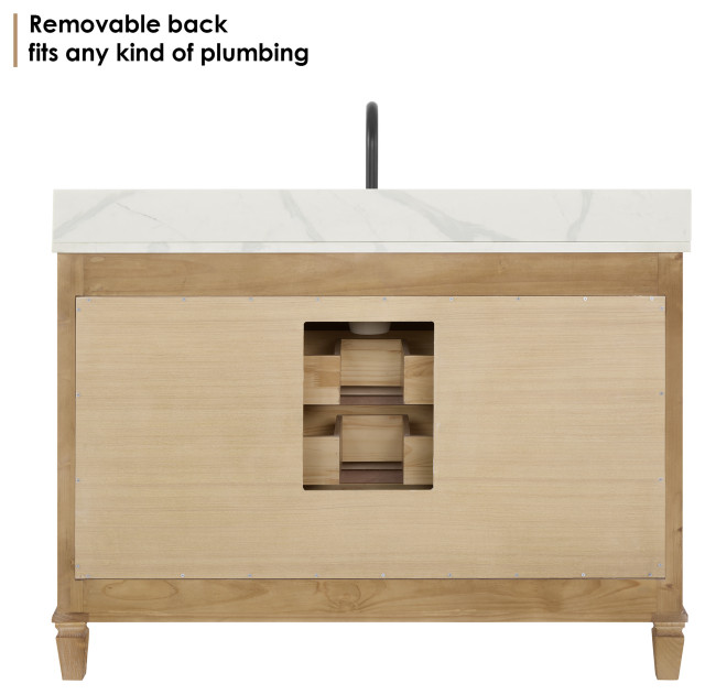 Solana Bathroom Vanity with Calacatta White Quartz Stone Countertop, 48 ...