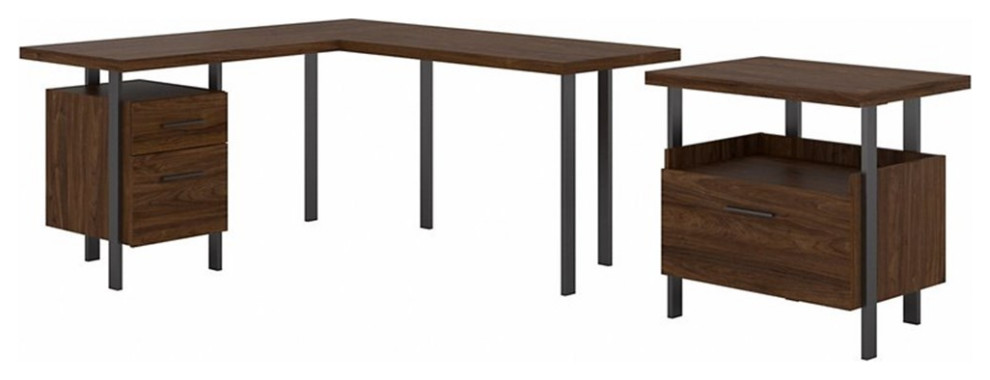 Bush Architect Engineered Wood L-Desk with Lateral File in Modern ...