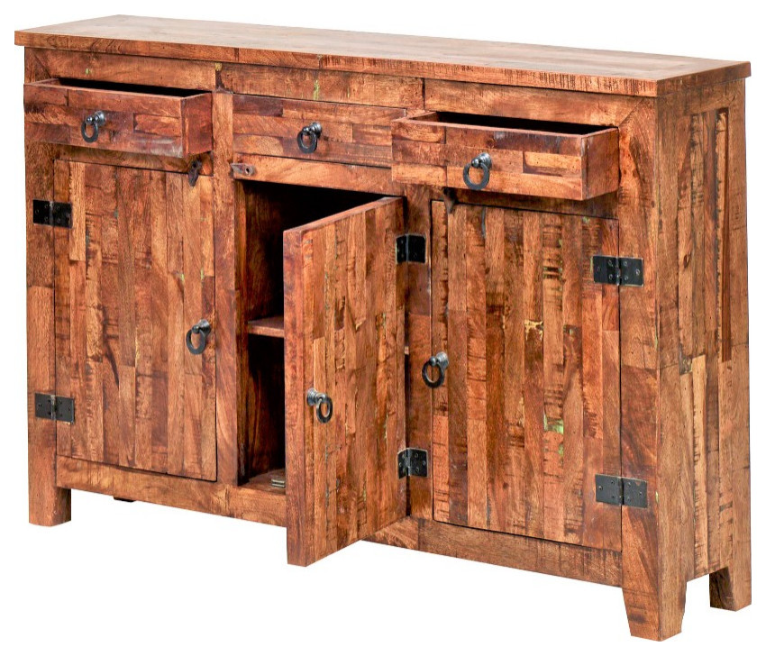 61" Rustic Reclaimed Wood 3 Doors and 3 Drawers Sideboard Buffet ...
