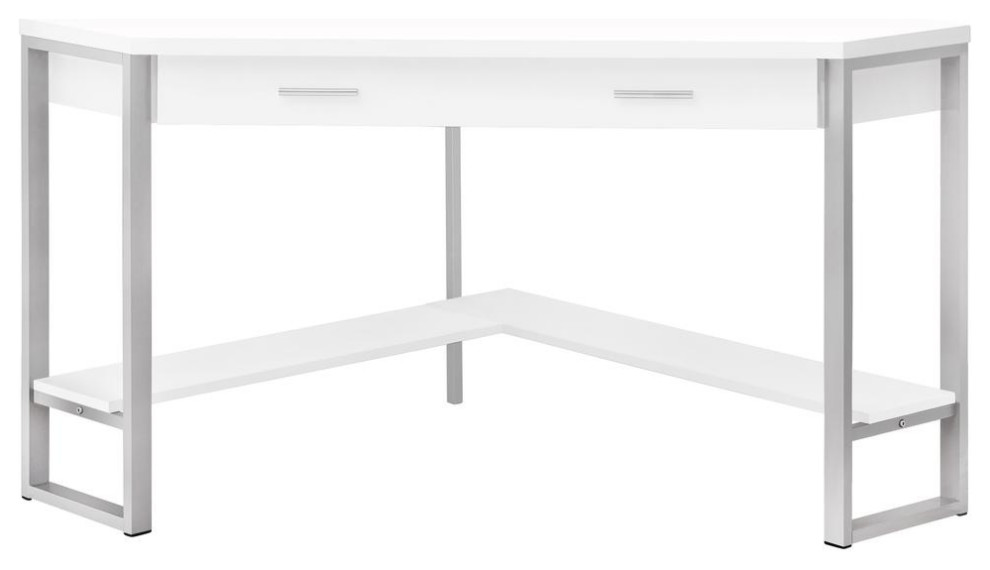 Computer Desk - 42"L / White Corner / Silver Metal - Contemporary ...