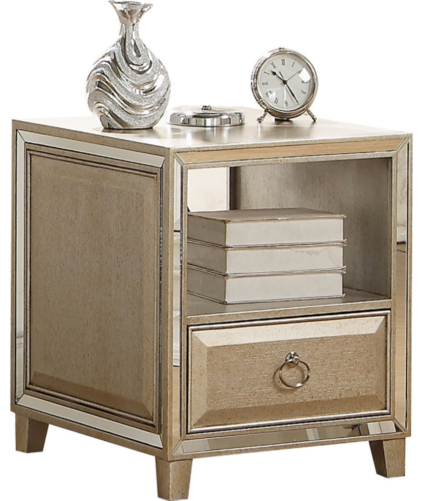 Transitional Style Wood and Mirror Rectangular End Table, Gold ...