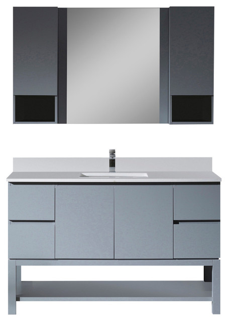 Monaco 54" Vanity Set With Mirror and Wall Cabinets - Contemporary ...