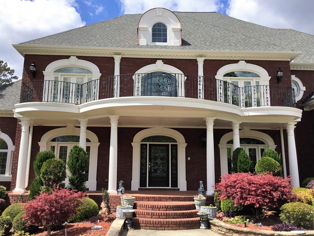 Federal-Style Front Porch with Wrought Iron Railing - Traditional ...