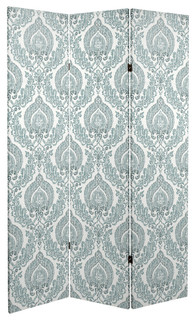 6' Tall Double Sided Ivory Damask Canvas Room Divider - Traditional ...