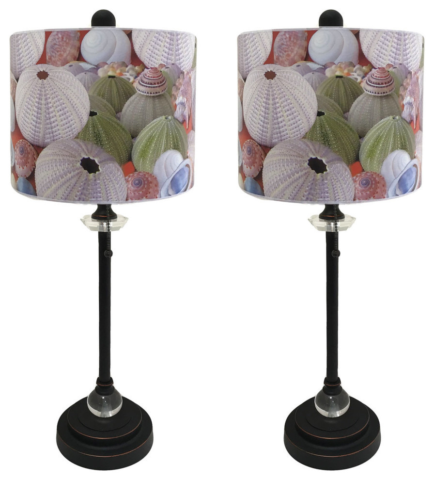 28" Crystal Buffet Lamp With Beach Shells Design Shade - Beach Style ...