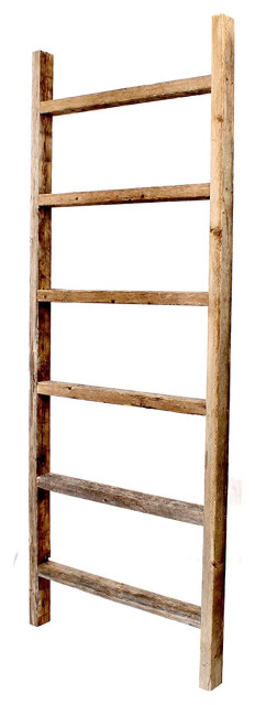 6 Step Rustic Weathered Grey Wood Ladder Shelf - Rustic - Blanket And ...