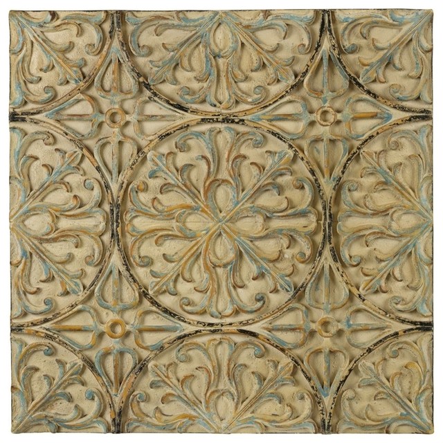 Lalasa Wall Hanging (Aged Cream with Pale Blue, Gold & Black) - 24x24 ...