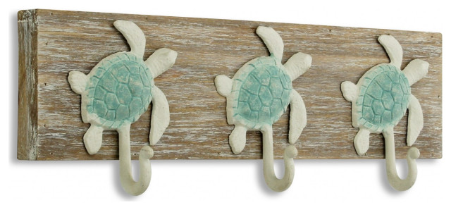 Coastal Sea Turtle Three Hook Coat Hanger - Beach Style - Wall Hooks ...