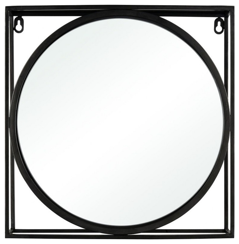 Modern Square Wall Mirror in Black Finish Three-Dimensional Circular ...
