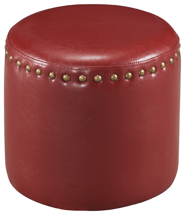 Nailhead Trim Upholstered Round Stool Ottoman Contemporary