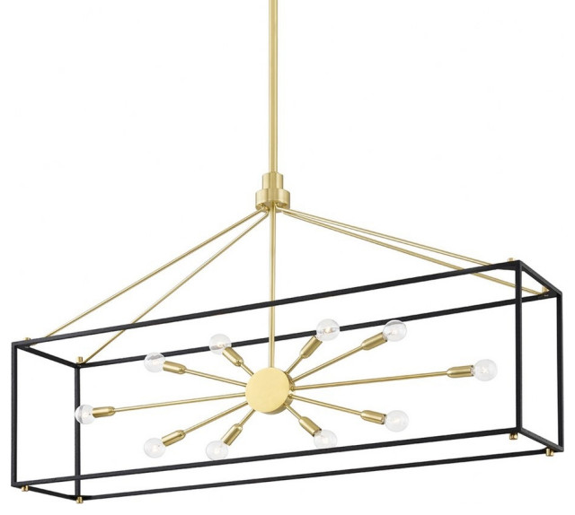 Modern Contemporary Ten Light Chandelier-Aged Brass Black Finish ...
