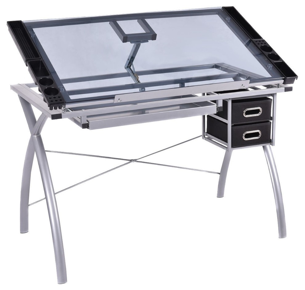 Modern Style Adjustable Drawing Desk Drafting Table with Drawers ...