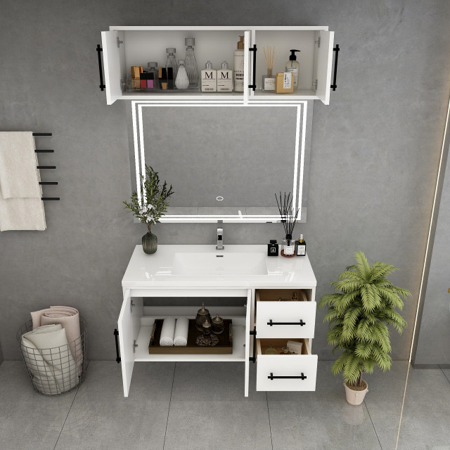 Victoria 42" Solid Wood Bath Vanity, Overhead Cabinet - Modern ...