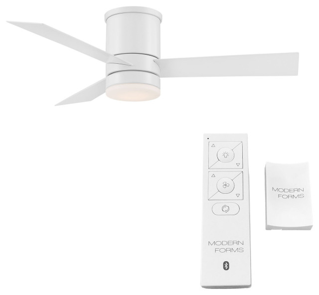 Axis 3-Blade Smart Flush Mount Ceiling Fan 44" Matte White, 3500K LED ...