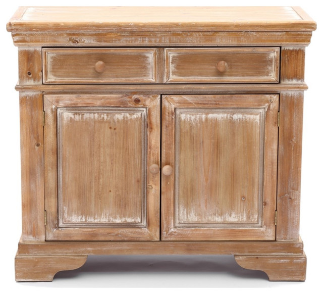 LuxenHome Distressed Wood 2-Drawer 2-Door Storage Cabinet - Farmhouse ...