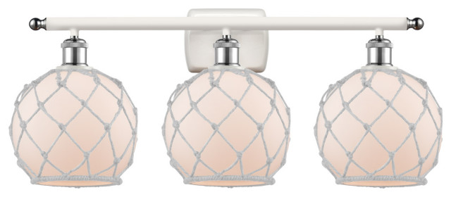 Farmhouse Rope 3 Light Bathroom Vanity Light in White And Polished ...