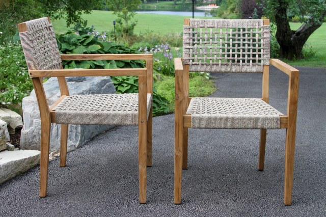 4 Person Round Teak and Composite Dining Table With Stacking Rope ...