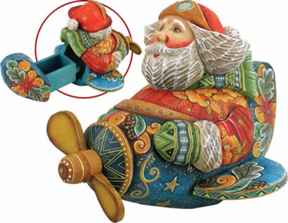 Aviator Santa Claus Artistic Wood Carved Sculpture - Traditional ...