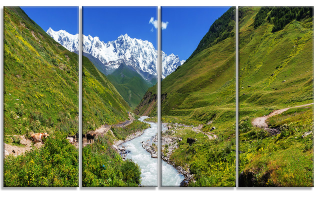 River in Caucasus Mountains, Landscape Canvas Art Print, 48"x28", 4 ...