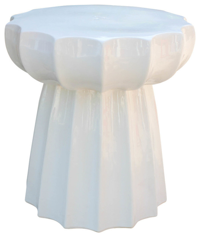 Round Scalloped Ceramic Garden Stool, Antique White - Contemporary ...