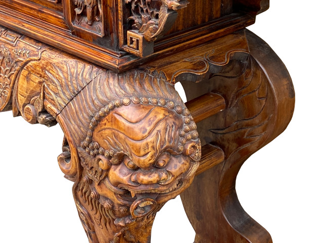 Chinese Vintage Opera Scenery Lion Heads Carving Long Altar Console ...