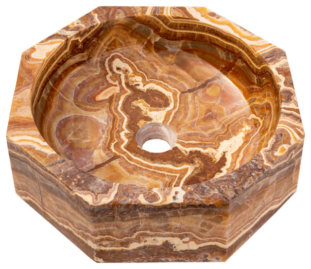 Brown Onyx Translucent Octagon Natural Stone Vessel Sink Polished, D16 ...