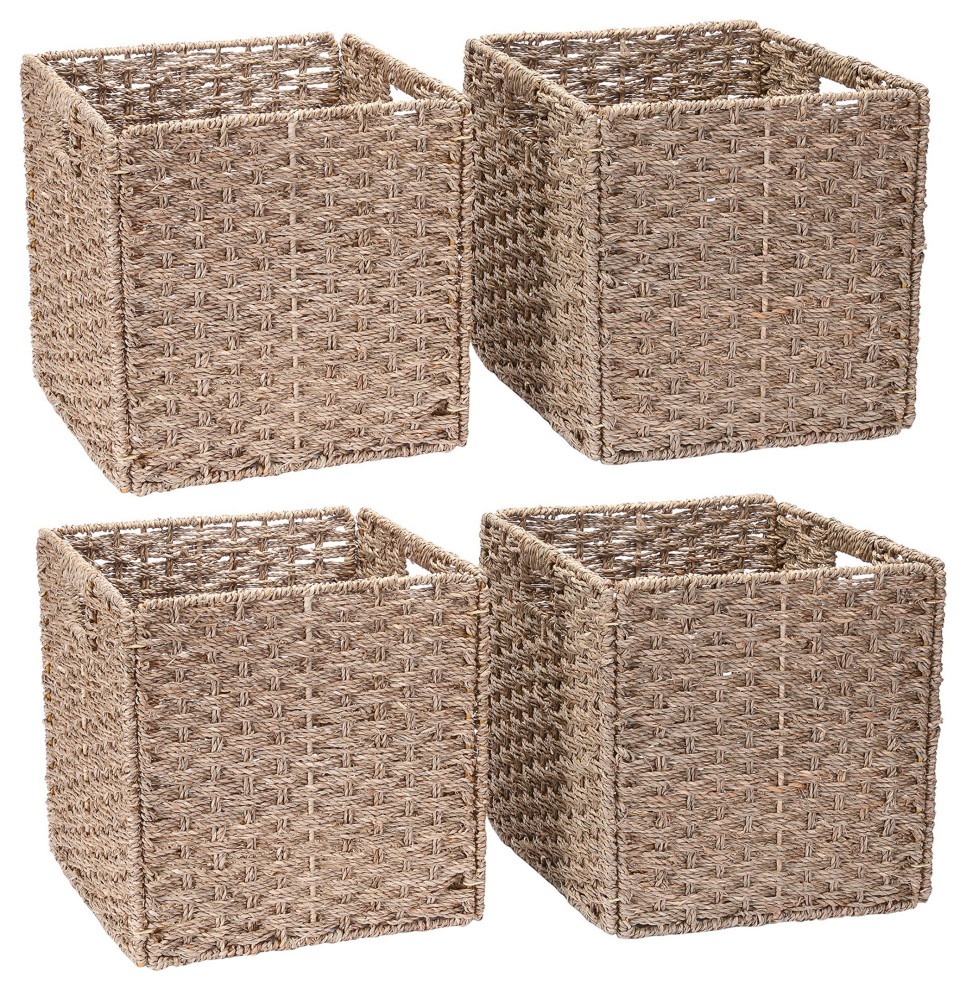 Set of 4 Square Handmade Woven Wicker Baskets Water Hyacinth Storage ...