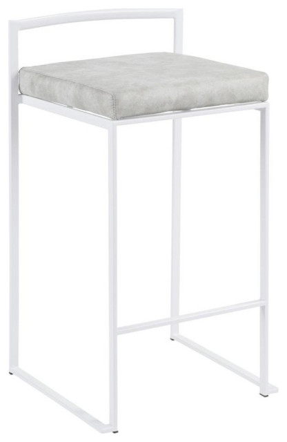Fuji Contemporary Stackable Counter Stools, White, Set of 2, Light Gray ...
