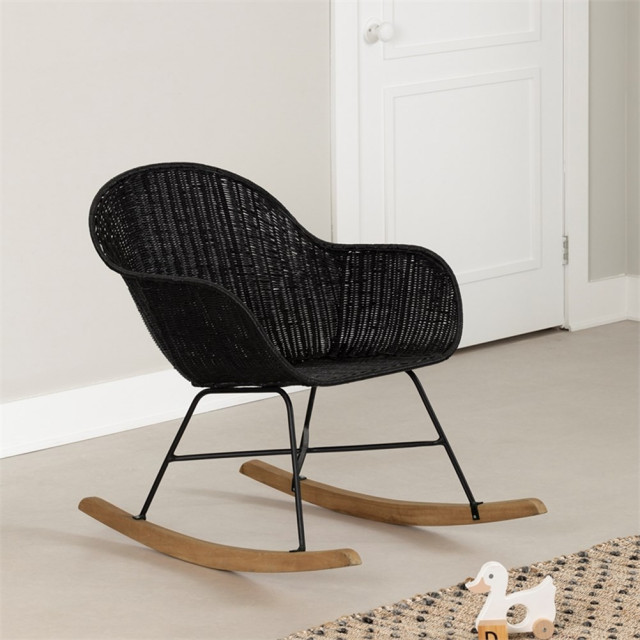 Pemberly Row Modern / Contemporary Rattan Rocking Chair Black Rattan ...