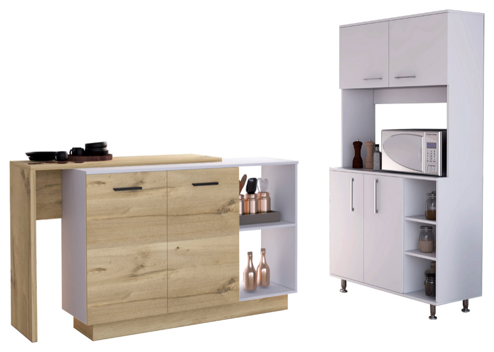 Quebec 2-Piece Kitchen Set, Kitchen Island & Pantry Cabinet, White ...