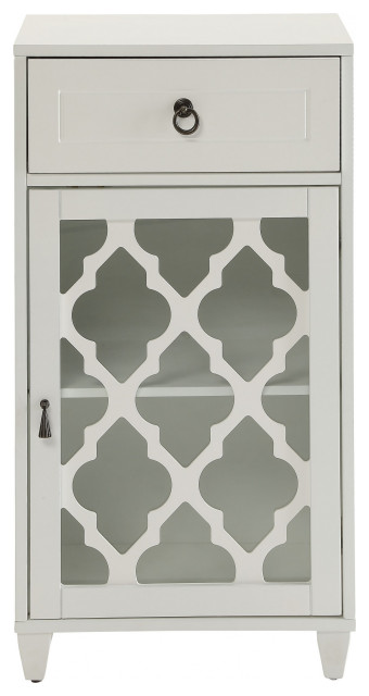 Fret Work Design Glass Door White Cabinet - Mediterranean - Accent ...