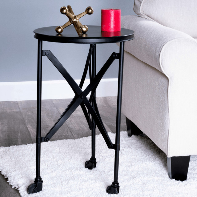 23" Black Industrial Rolling Round End Table - Industrial - Side Tables ...