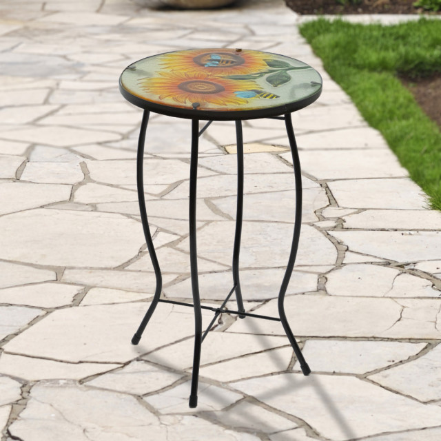 19" Sunflower and Bumblebee Glass Patio Side Table - Farmhouse ...