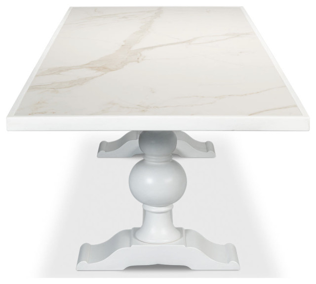 Rectangular Trestle Dining Table Seats 8 Cortina White - Traditional ...