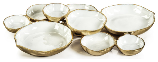 Cluster of Nine Round Serving Bowls With White Enamel Interior ...