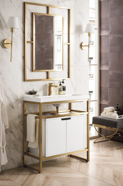 32" Modern Gold Freestanding Single Sink Bathroom Vanity, James Martin - Contemporary - Bathroom ...
