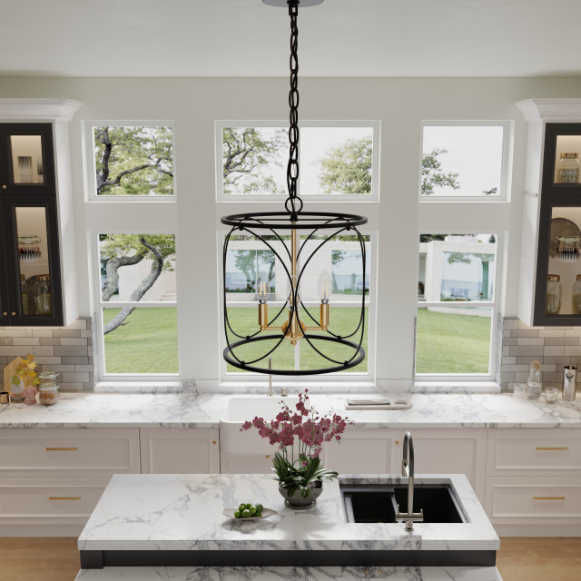 Farmhouse Metal Cylinder Frame 3-Light Pendant Lighting Fixture ...