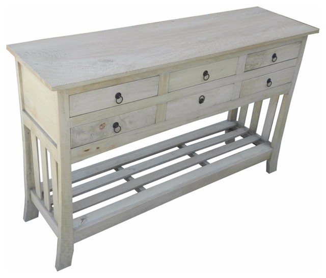 Sturdy Wooden Console Table With 6 Drawers, White - Farmhouse - Console ...