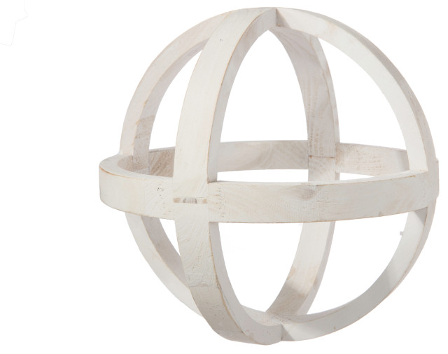 Round Wood Dyson Orb Distressed White Finish, Large - Farmhouse ...