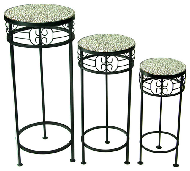 Charismatic 3Piece Round Mosaic Planter Stand, Gold - Mediterranean ...